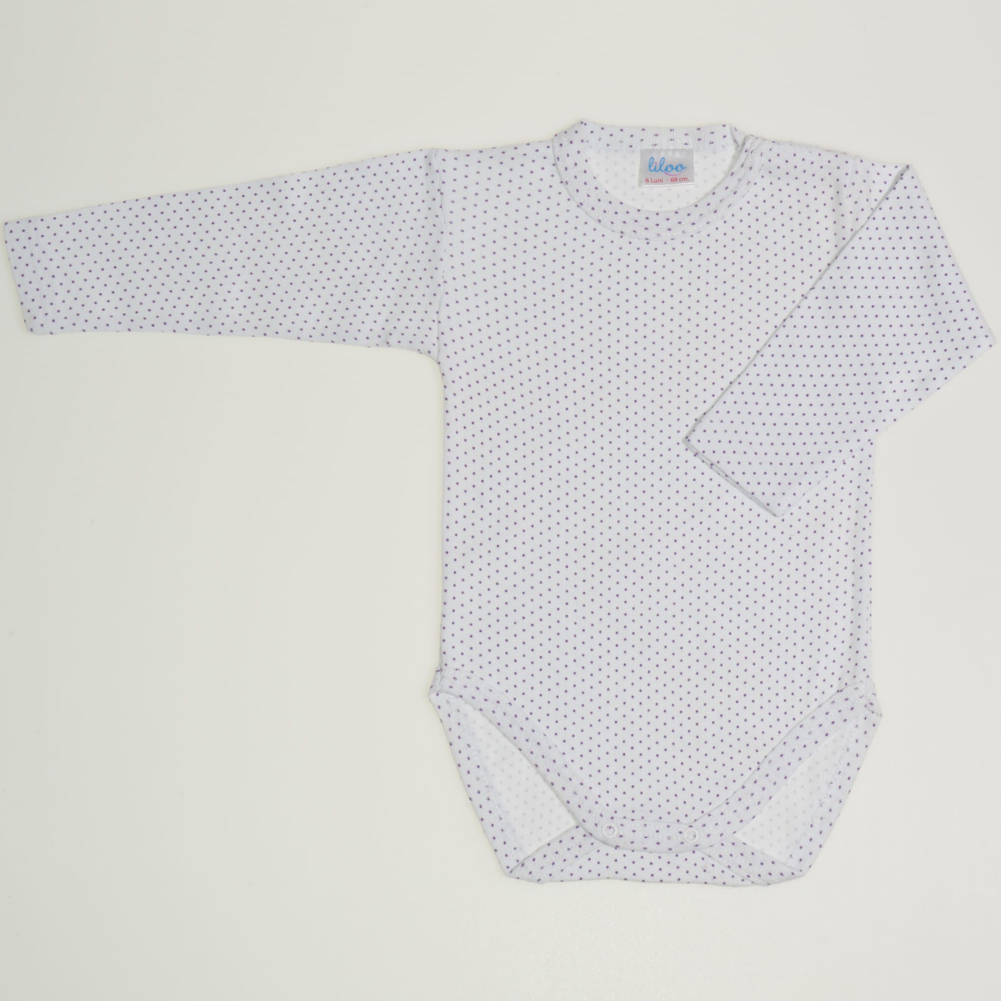 Body mânecă lungă alb buline mov la 19.45Lei | liloo